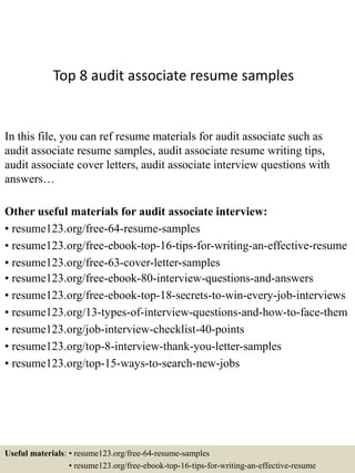 Top 8 audit associate resume samples | PPTX