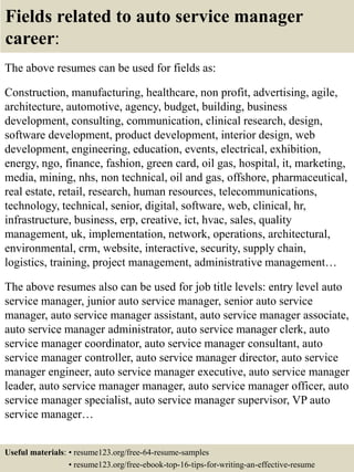 Top 8 auto service manager resume samples | PDF