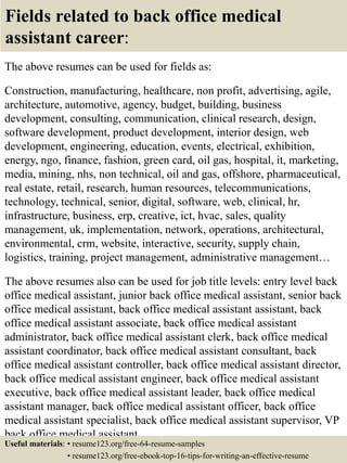 Top 8 back office medical assistant resume samples | PPTX