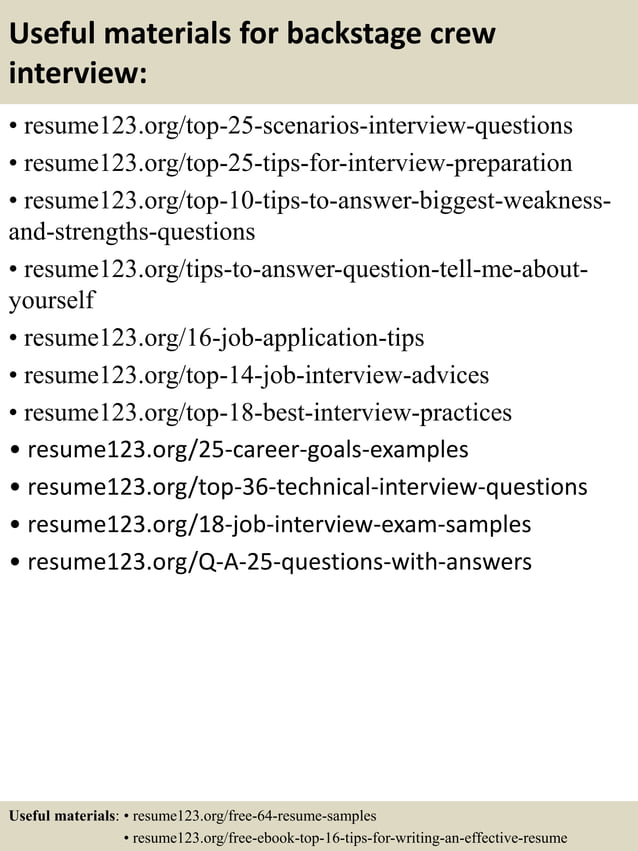 Top 8 backstage crew resume samples | PDF
