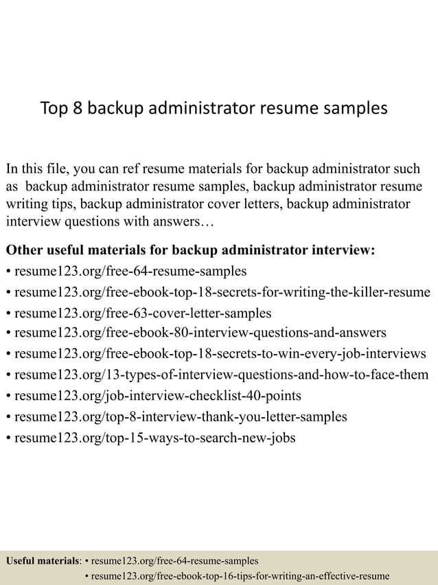 Top 8 backup administrator resume samples | PDF