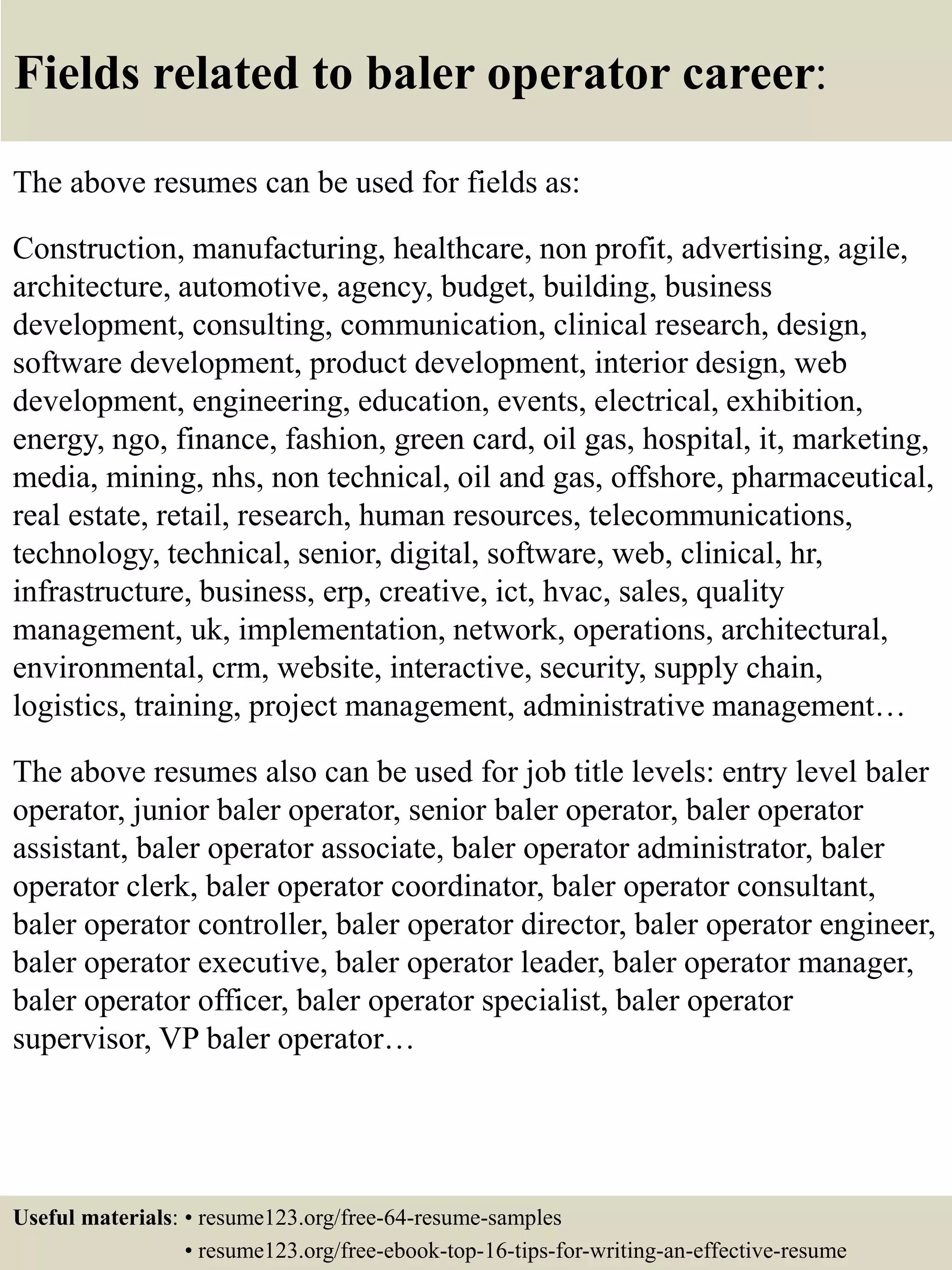 Top 8 baler operator resume samples | PDF