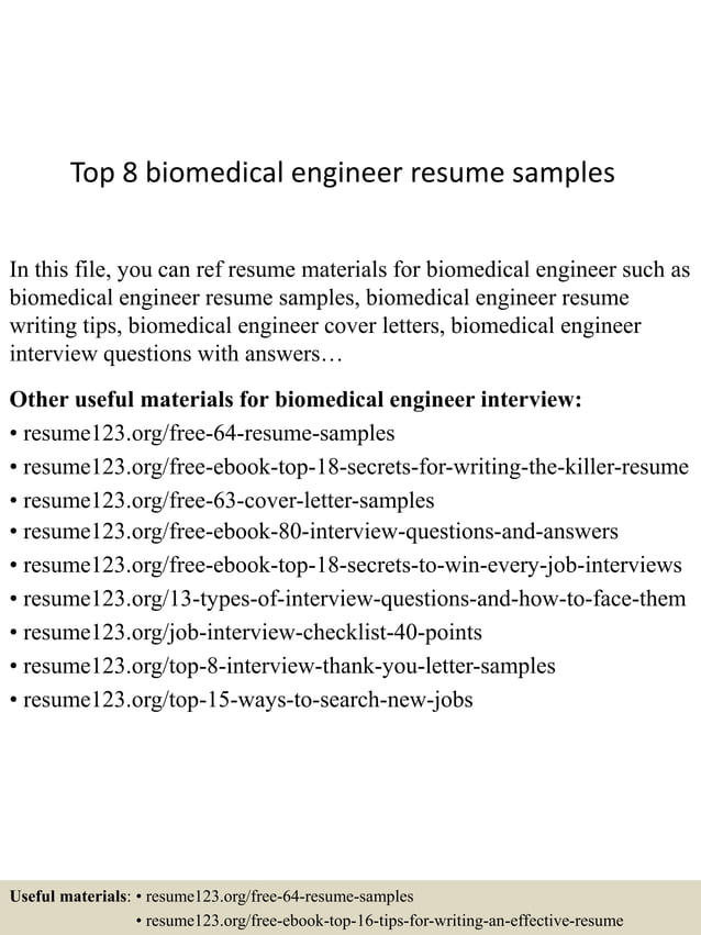Top 8 biomedical engineer resume samples | PDF