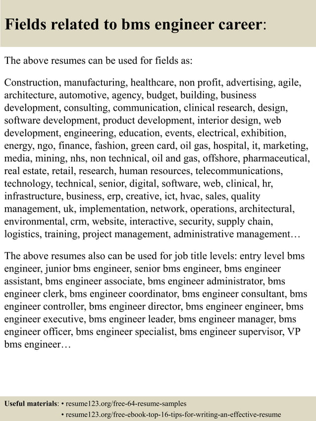 Top 8 bms engineer resume samples | PDF