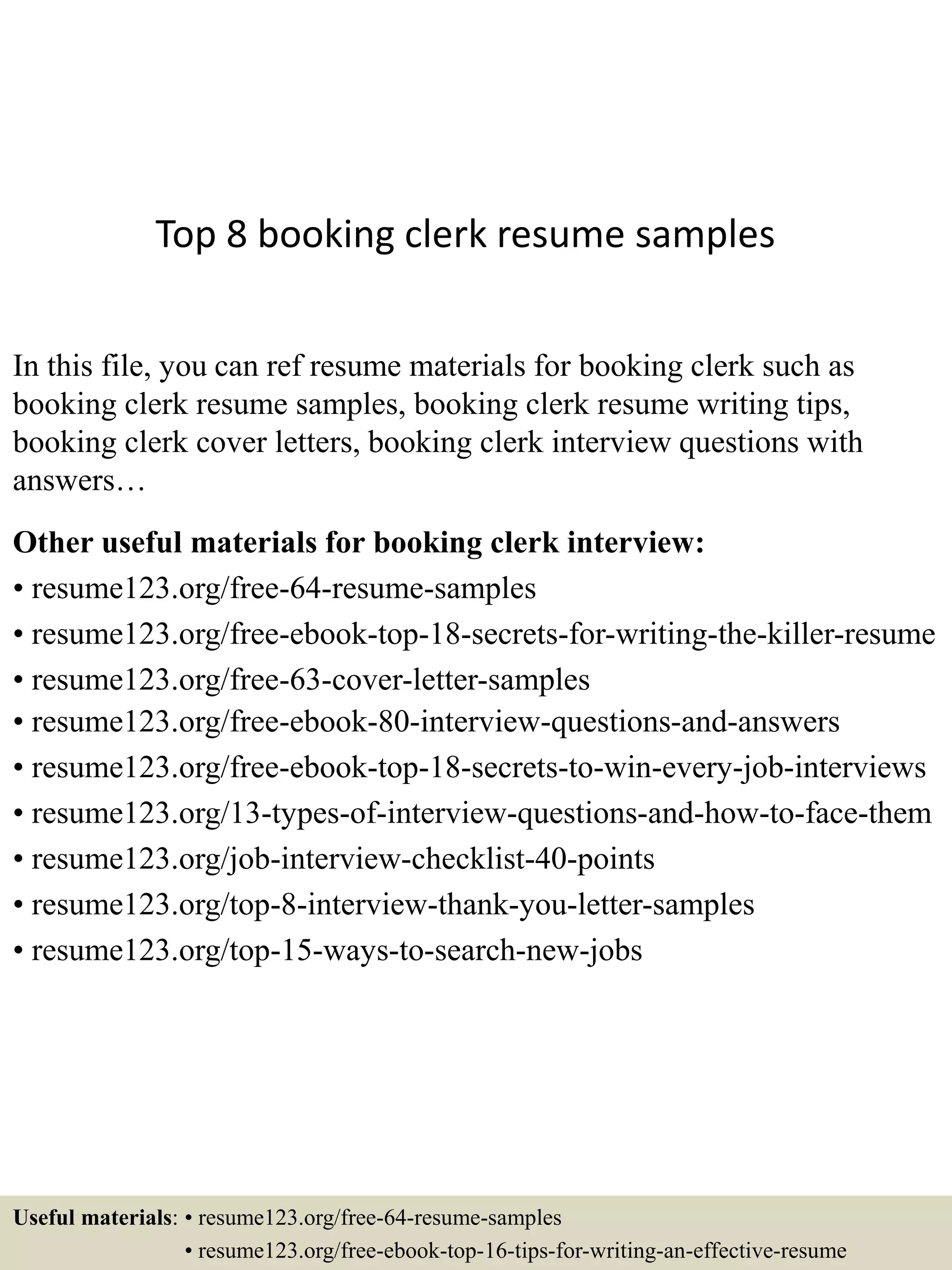 Top 8 booking clerk resume samples | PDF