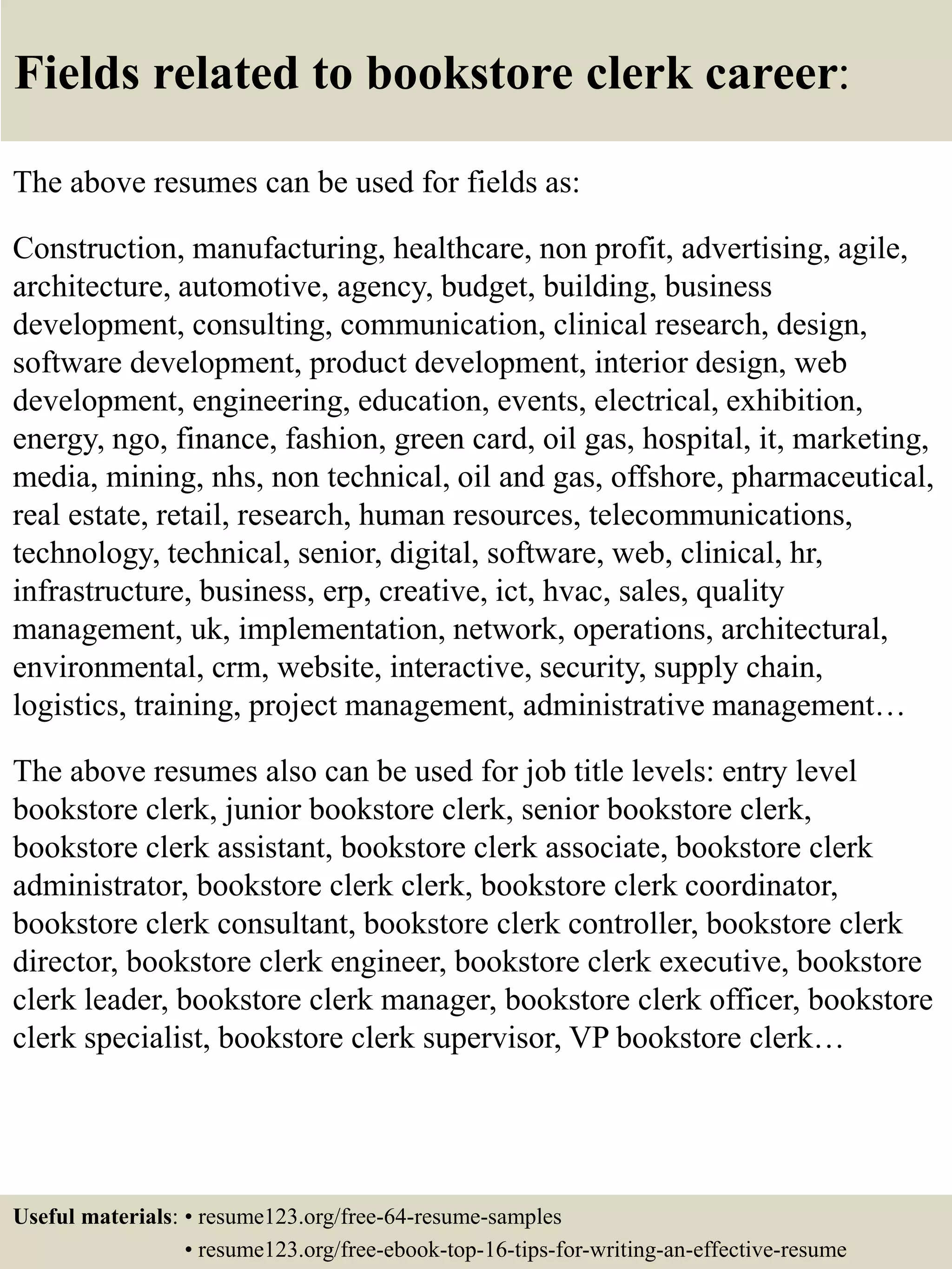 Top 8 bookstore clerk resume samples | PPTX