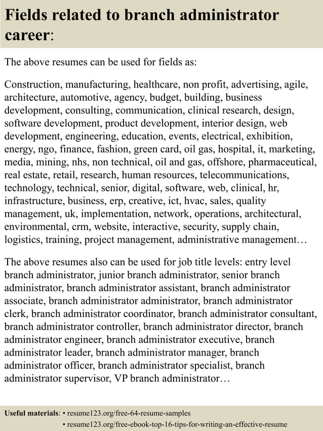 Top 8 branch administrator resume samples | PPTX