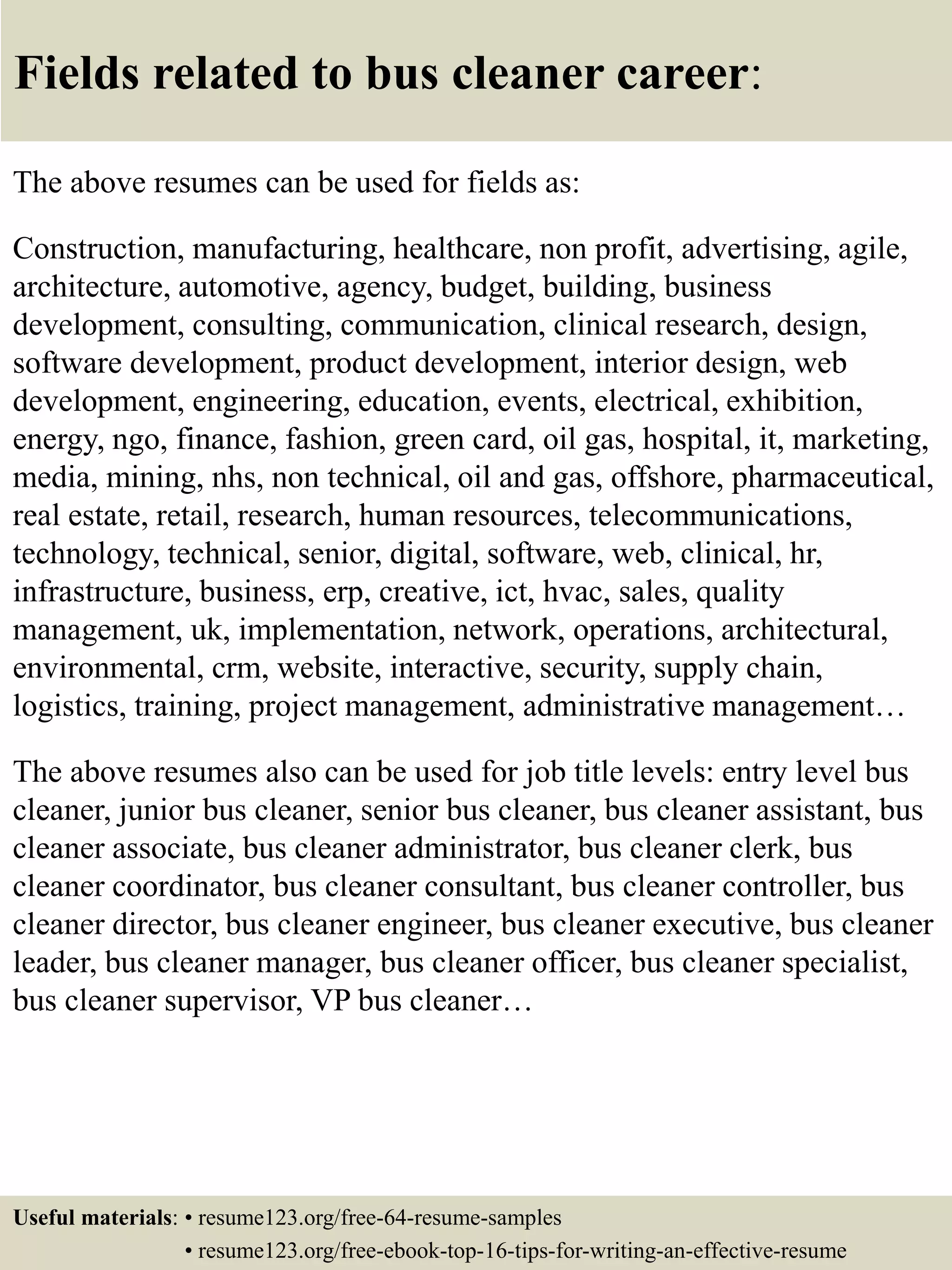 Top 8 bus cleaner resume samples | PPTX