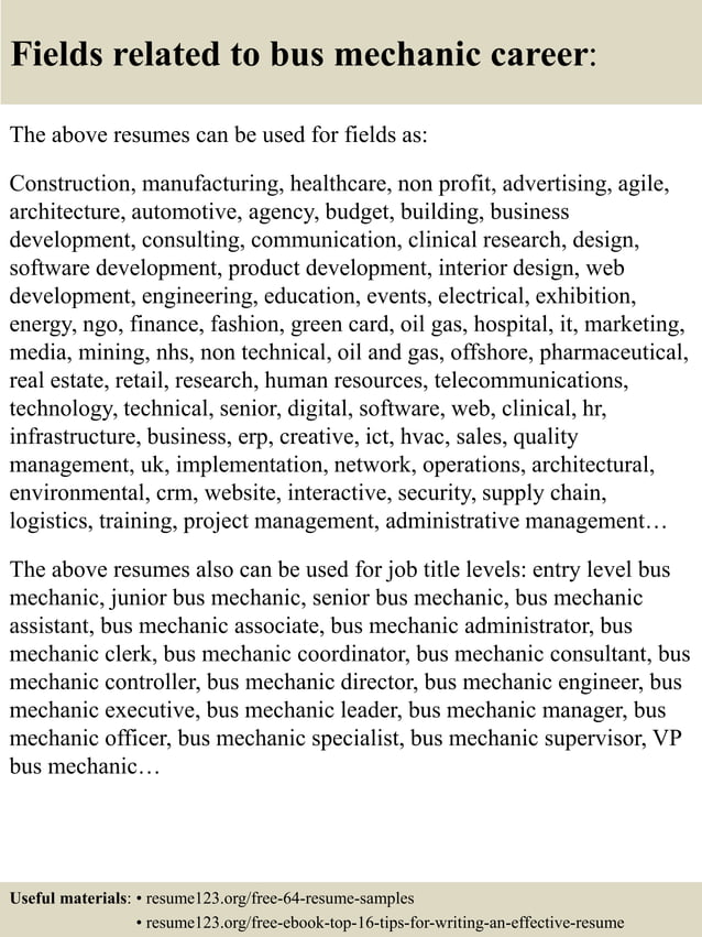 Top 8 bus mechanic resume samples | PDF