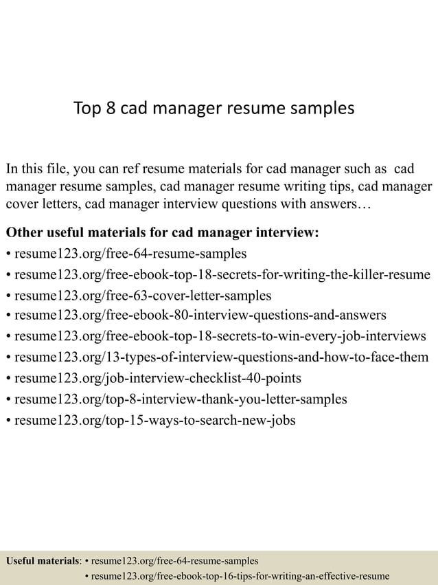 Top 8 cad manager resume samples | PDF