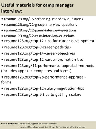 Top 8 camp manager resume samples | PPTX