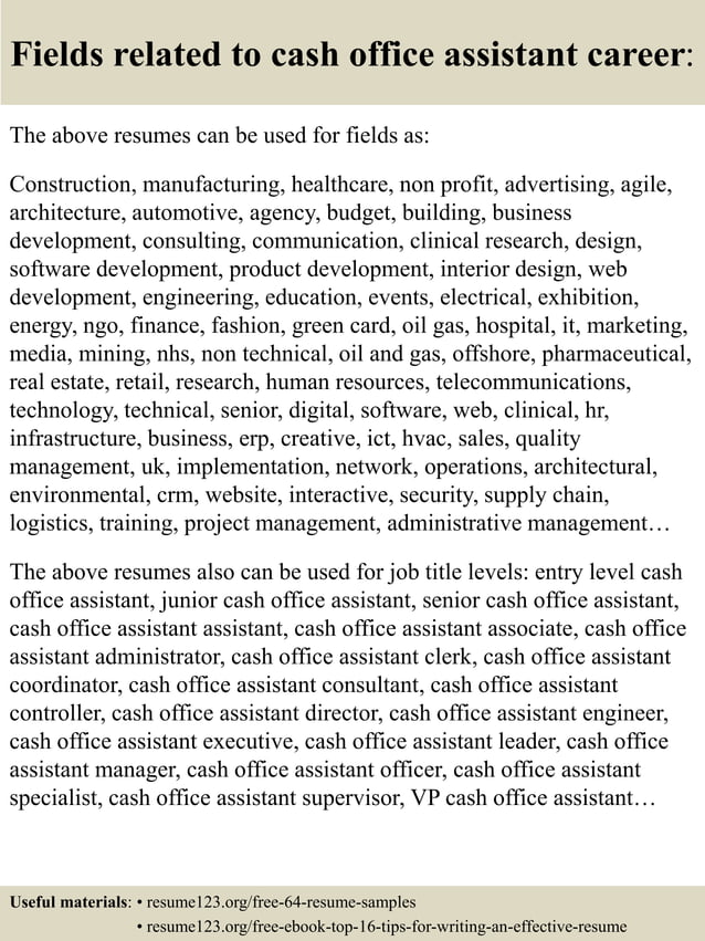 Top 8 cash office assistant resume samples | PPTX | Resume Writing and ...