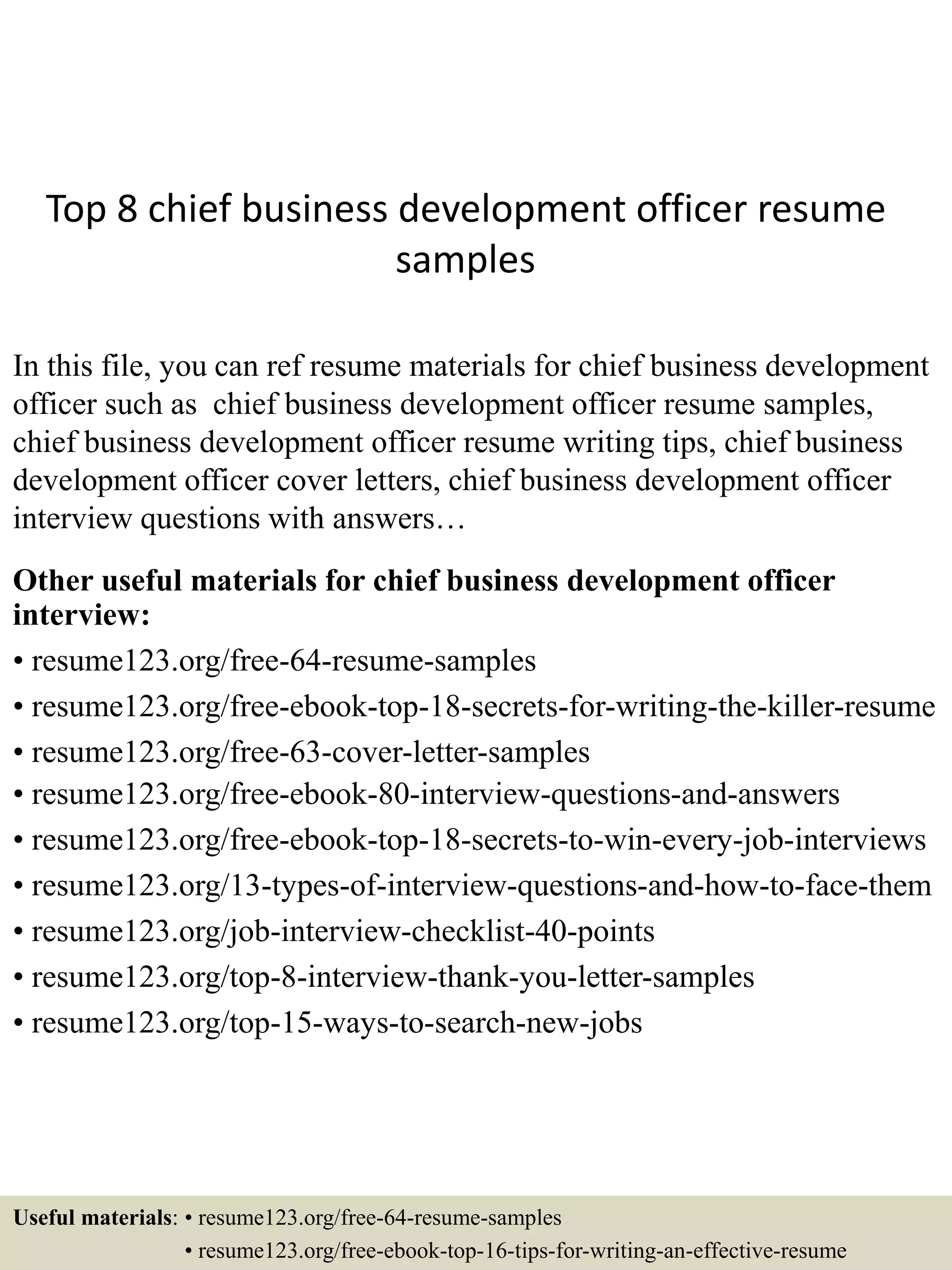 Top 8 chief business development officer resume samples | PPTX