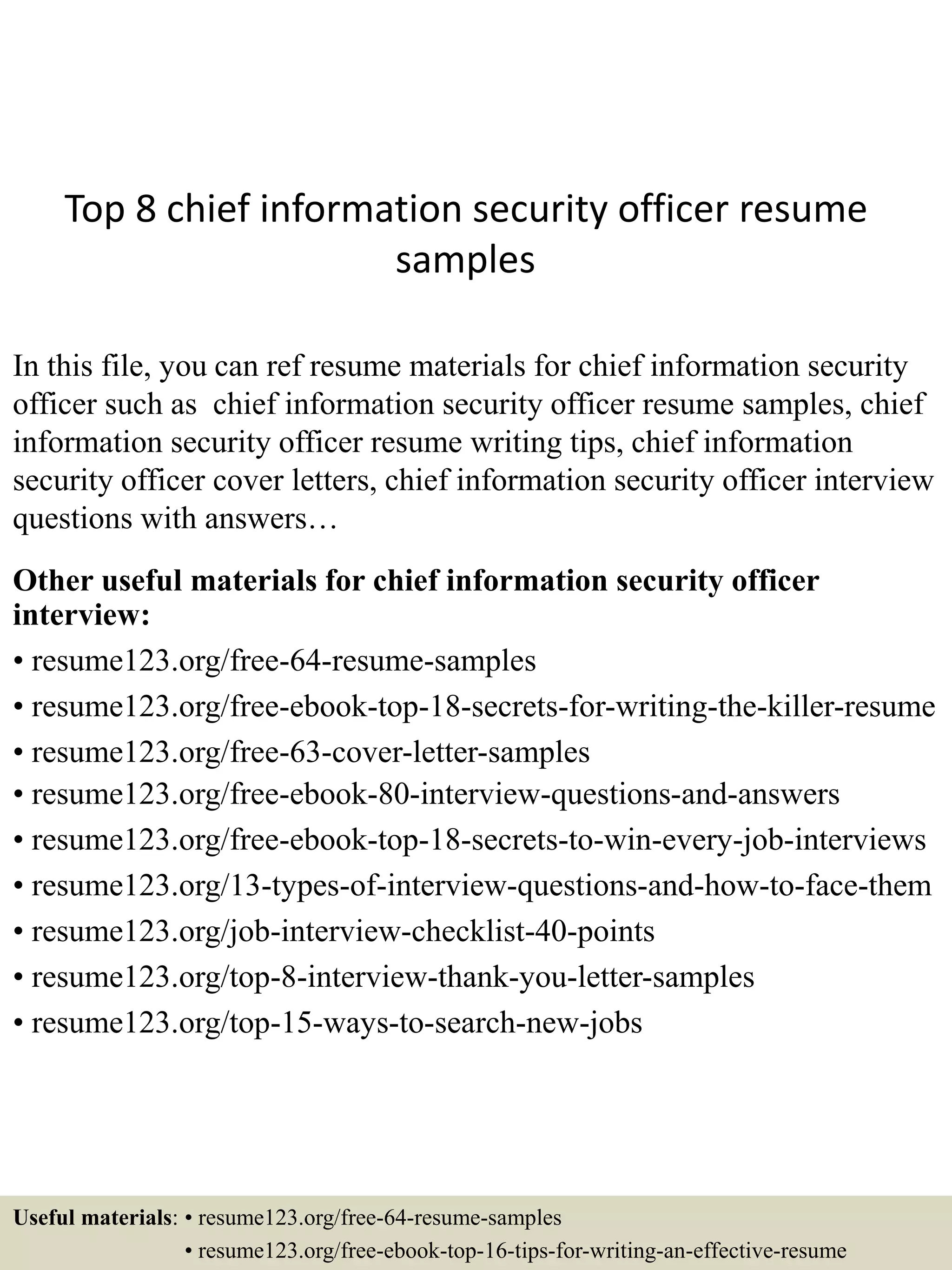 Top 8 chief information security officer resume samples | PPTX | Resume ...