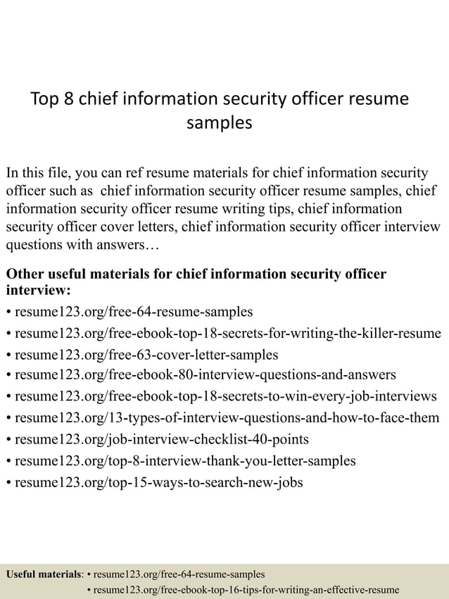 Top 8 chief information security officer resume samples | PPTX | Resume ...