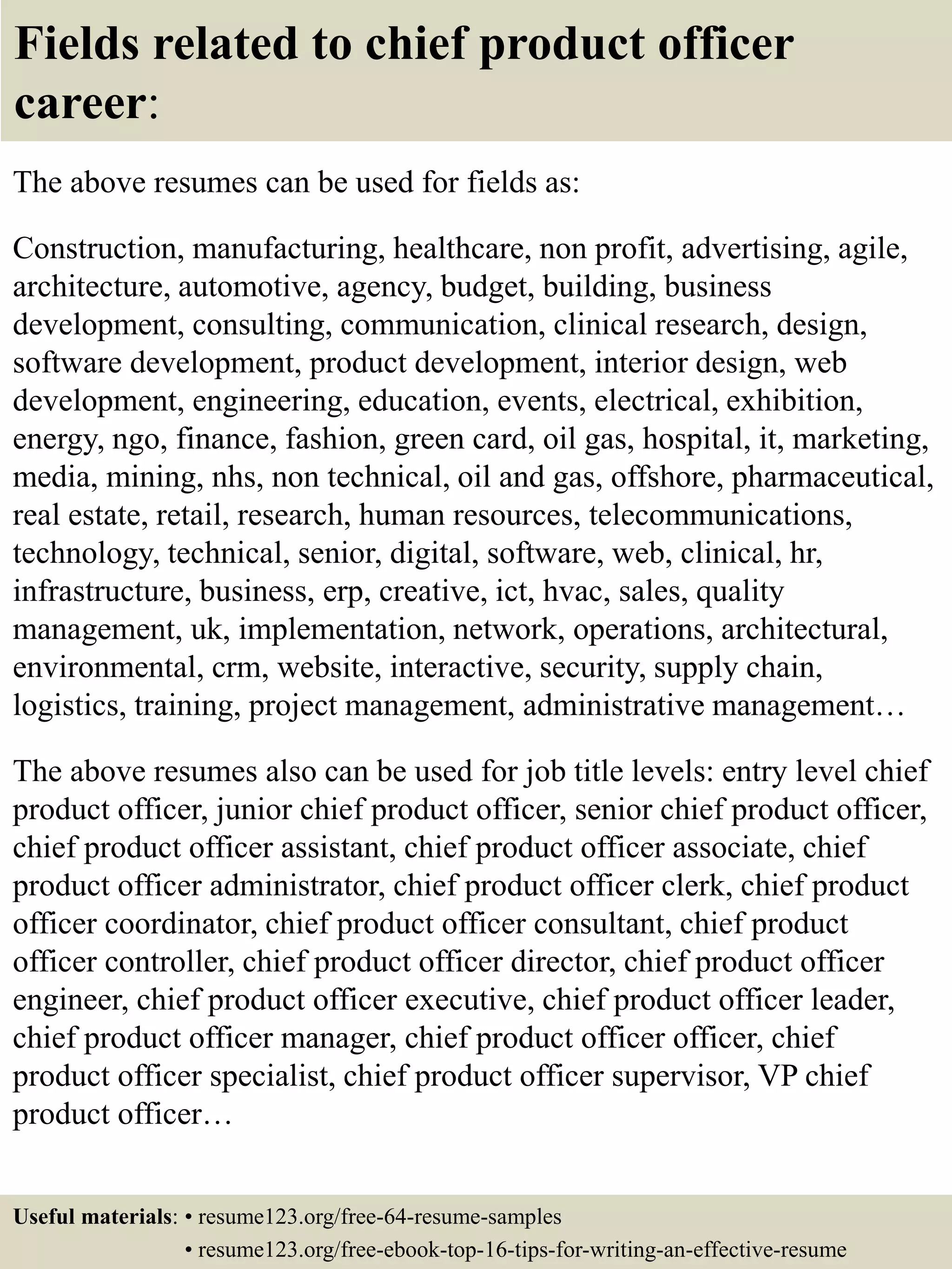 Top 8 chief product officer resume samples | PPTX