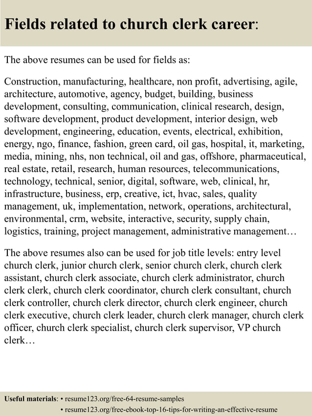 Top 8 church clerk resume samples | PDF