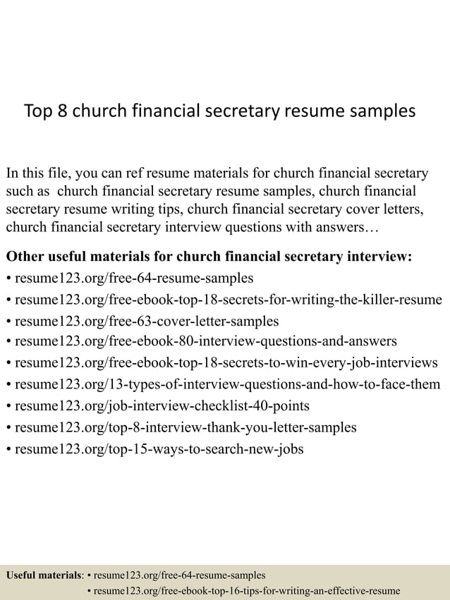 Top 8 church financial secretary resume samples | PPTX | Resume Writing ...