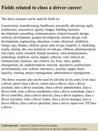 Top 8 class a driver resume samples | PPTX | Resume Writing and Advice ...