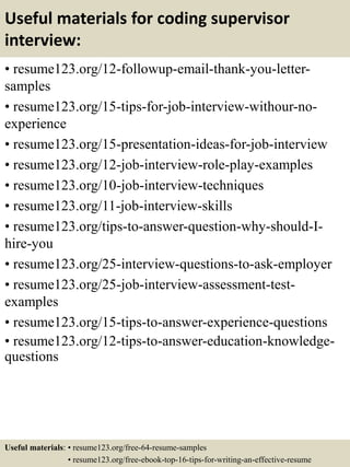 Top 8 coding supervisor resume samples | PDF