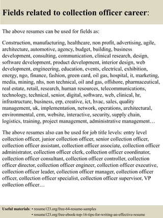 Top 8 collection officer resume samples | PPTX