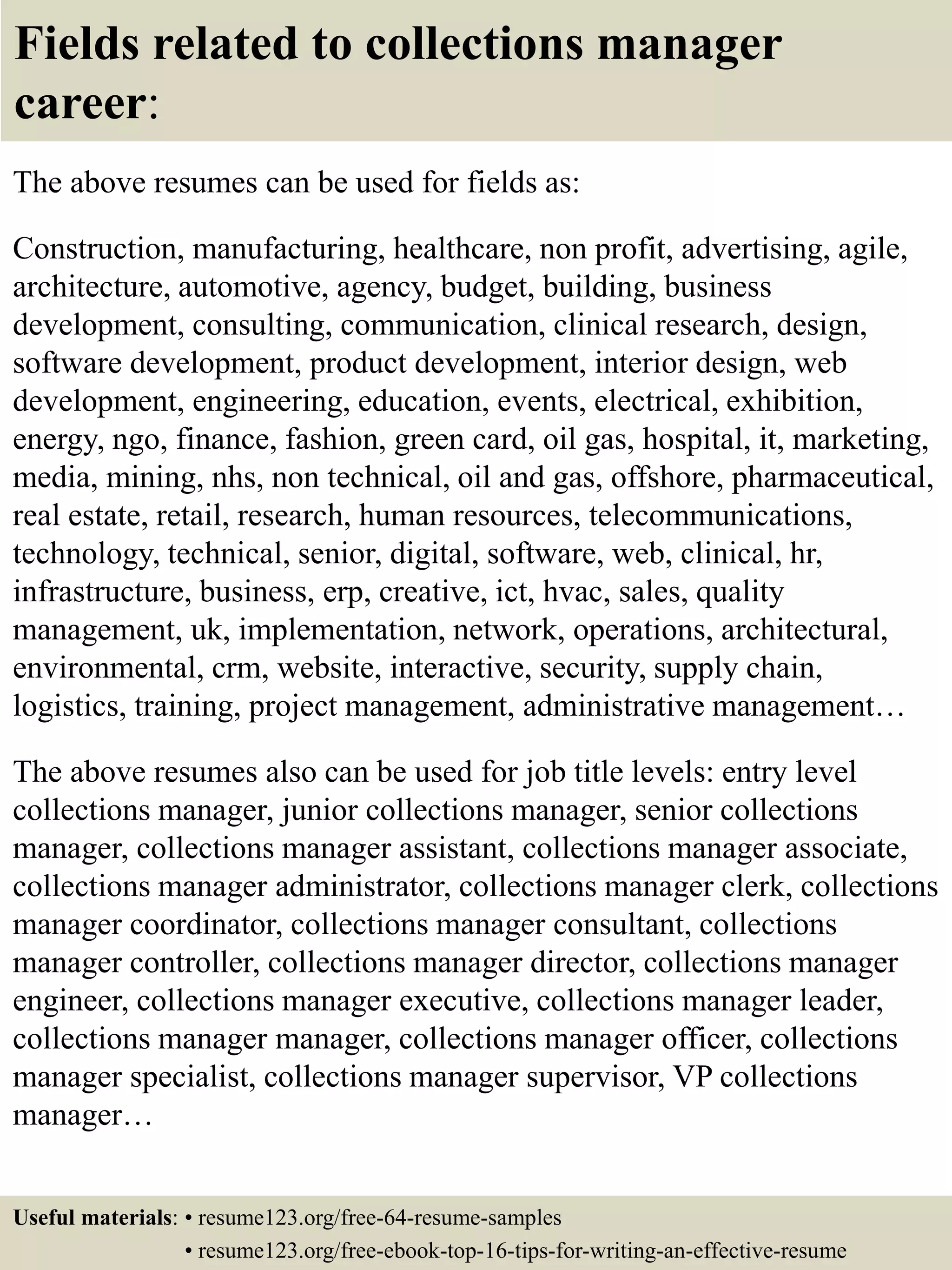 Top 8 collections manager resume samples | PPTX