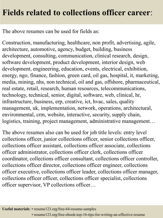 Top 8 collections officer resume samples | PPTX | Resume Writing and ...