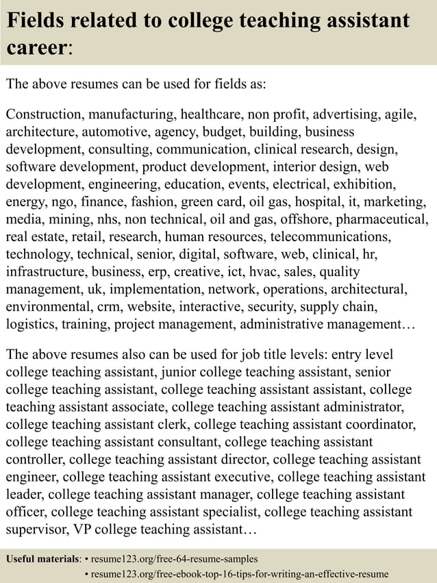 Top 8 college teaching assistant resume samples | PDF