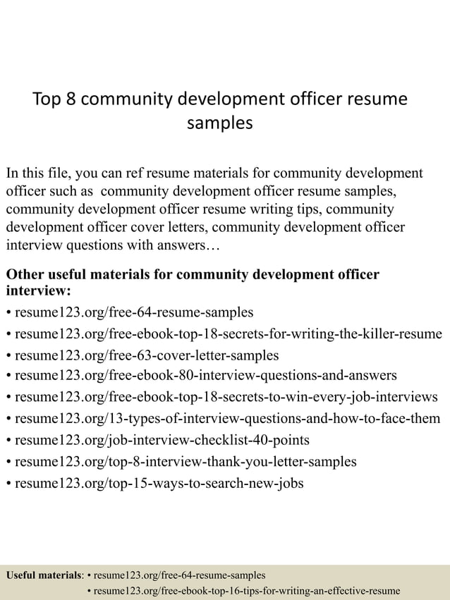 Top 8 community development officer resume samples | PPTX