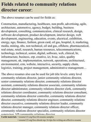 Top 8 community relations director resume samples | PDF
