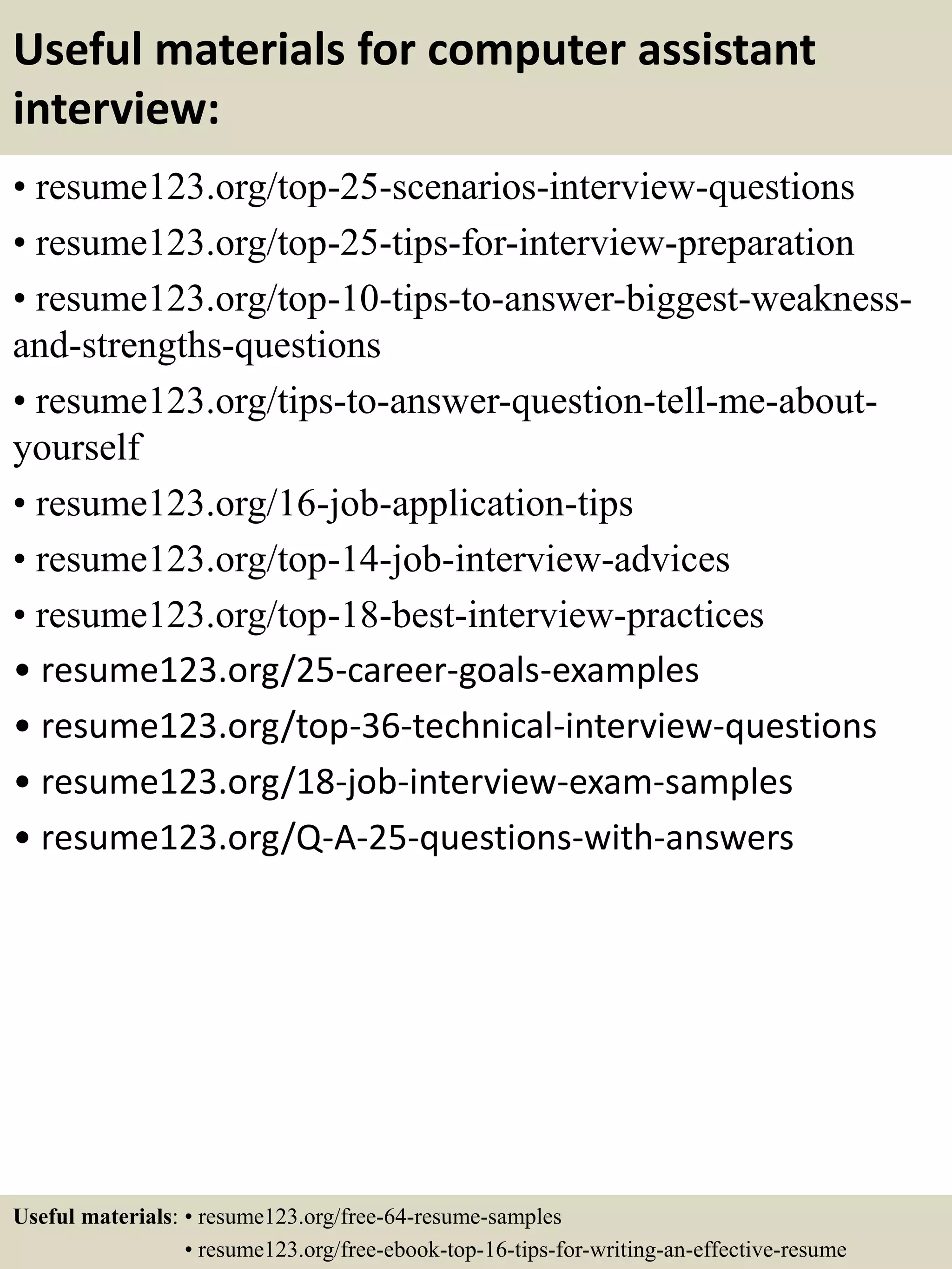 Top 8 computer assistant resume samples | PDF
