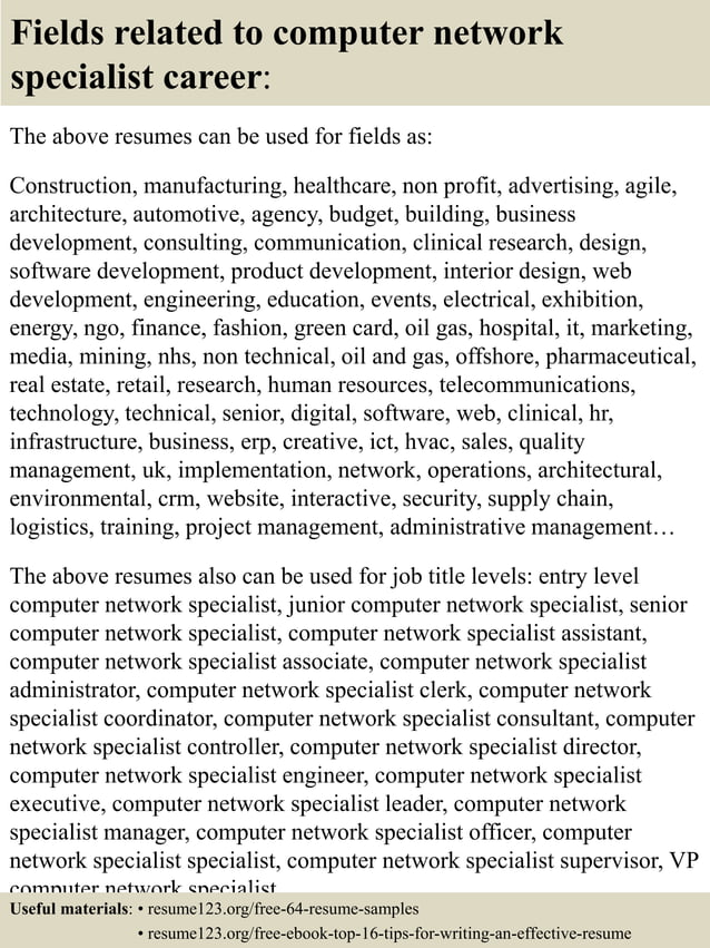 Top 8 computer network specialist resume samples | PDF