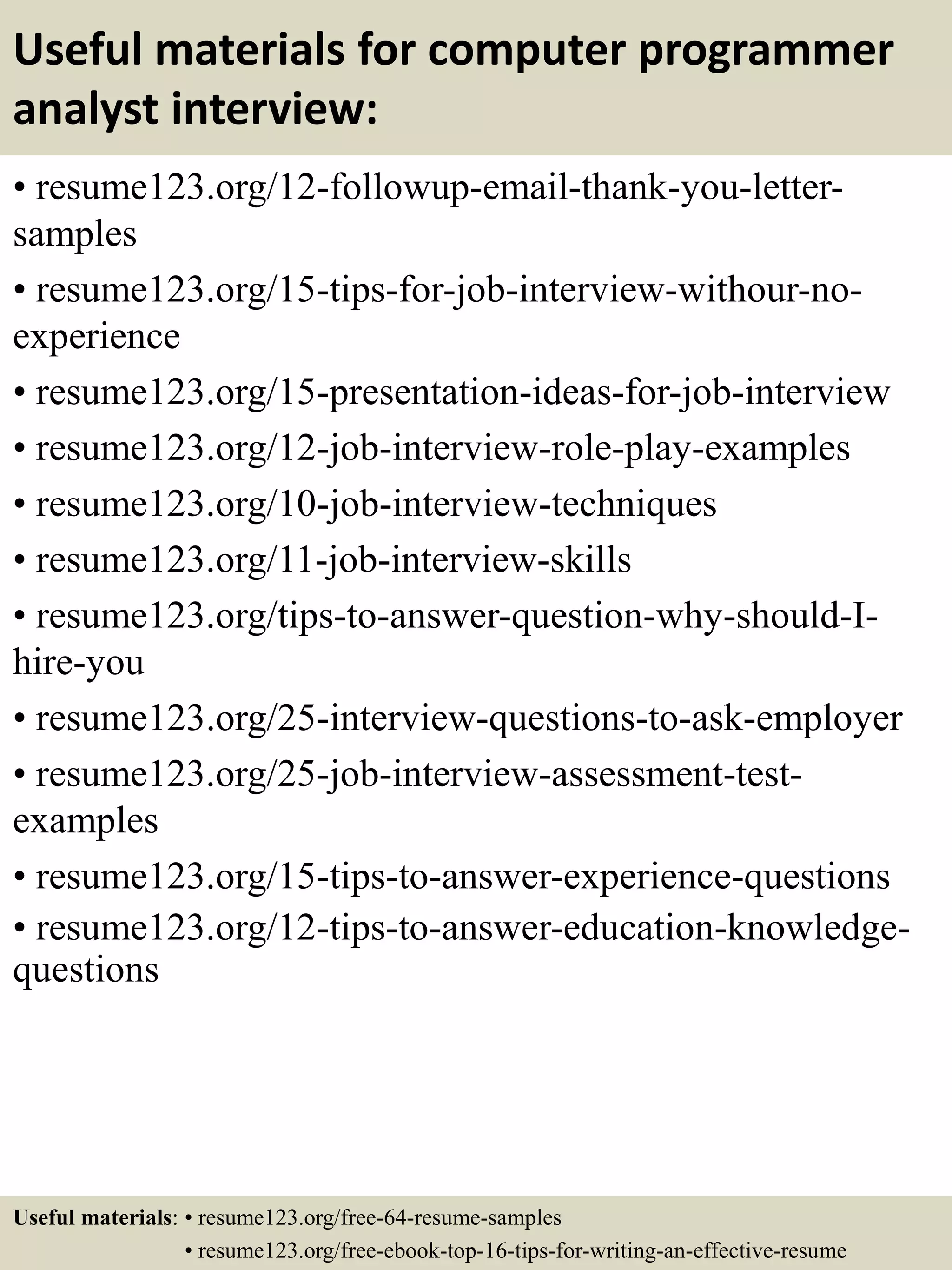 Top 8 computer programmer analyst resume samples | PPTX