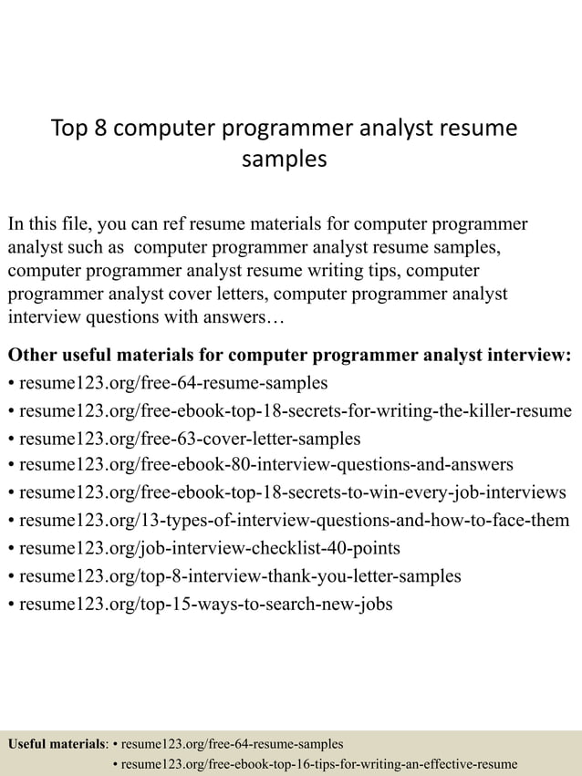 Top 8 computer programmer analyst resume samples | PDF