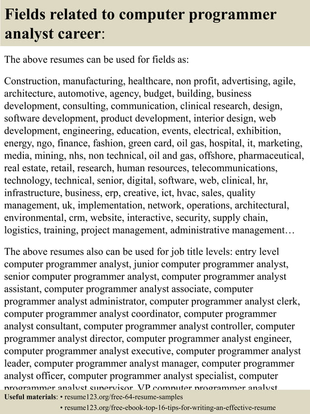 Top 8 computer programmer analyst resume samples | PDF