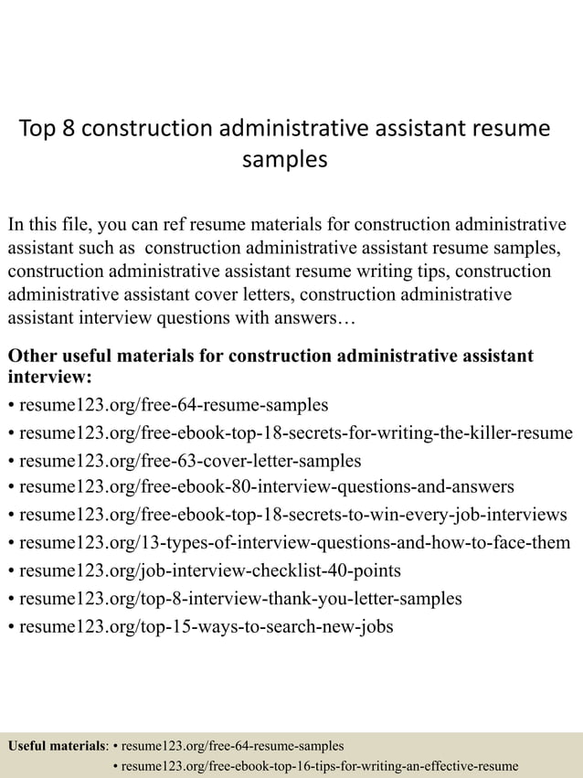 Top 8 construction administrative assistant resume samples | PDF