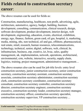 Top 8 construction secretary resume samples | PPTX