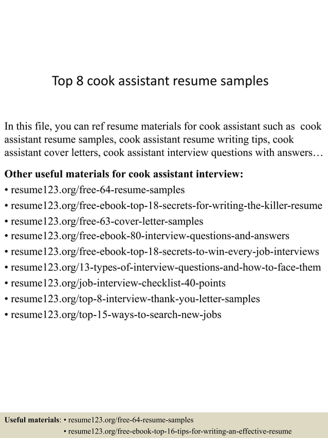 Top 8 cook assistant resume samples | PDF