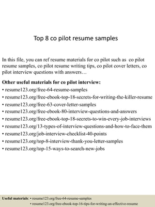 Top 8 co pilot resume samples | PDF