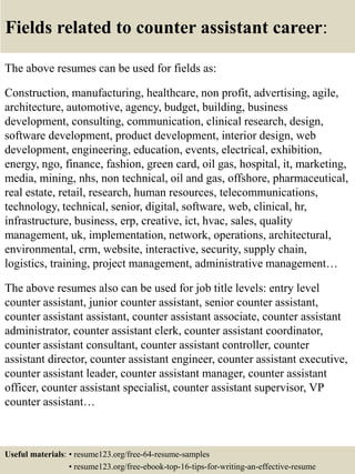Top 8 counter assistant resume samples | PDF