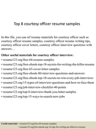 Top 8 courtesy officer resume samples | PDF