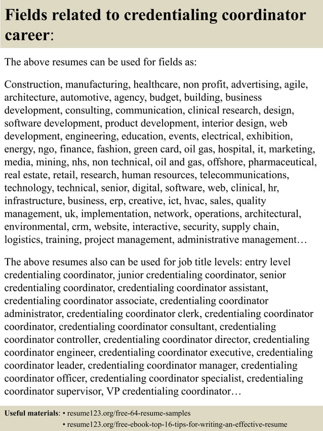 Top 8 credentialing coordinator resume samples | PDF
