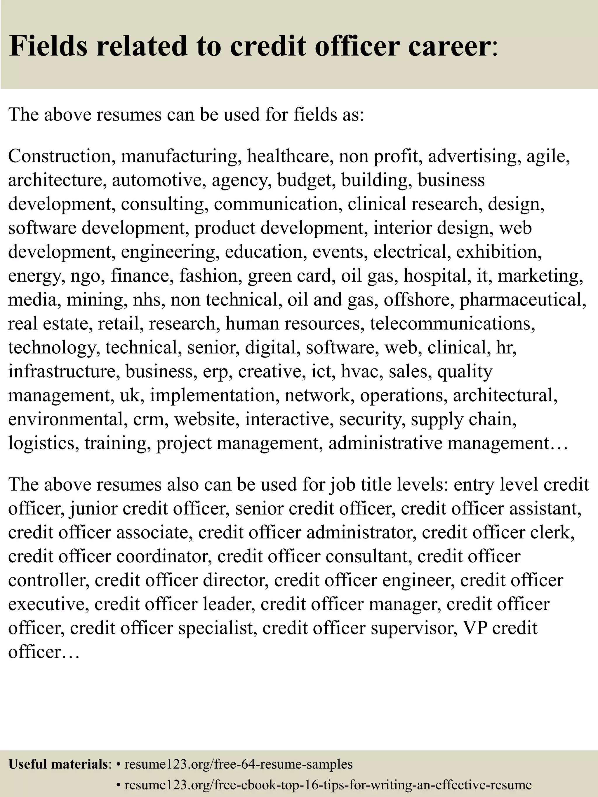 Top 8 credit officer resume samples | PDF