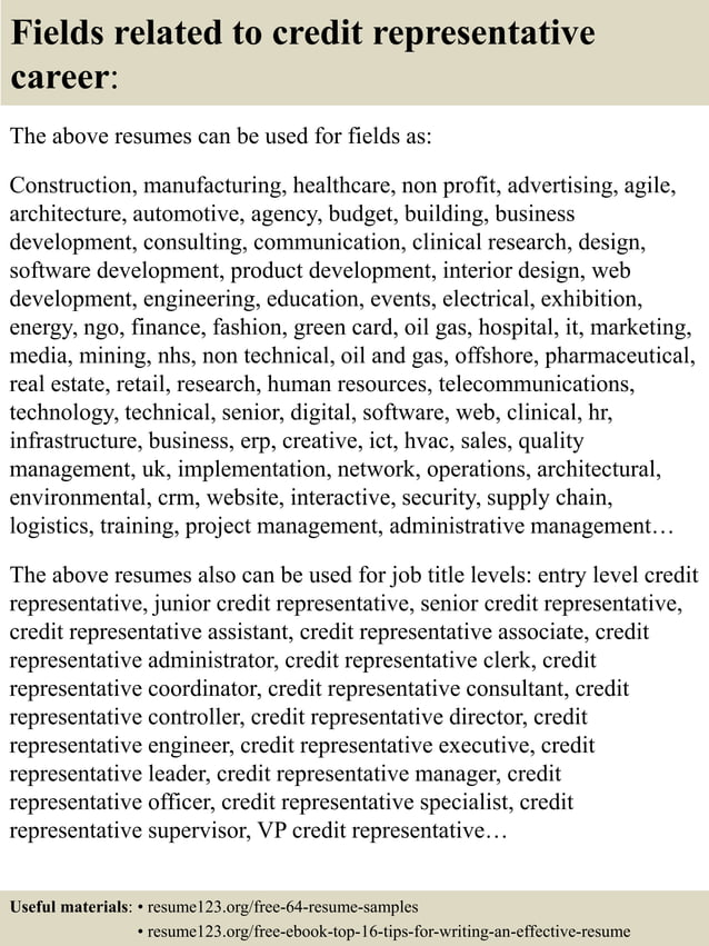 Top 8 credit representative resume samples | PDF