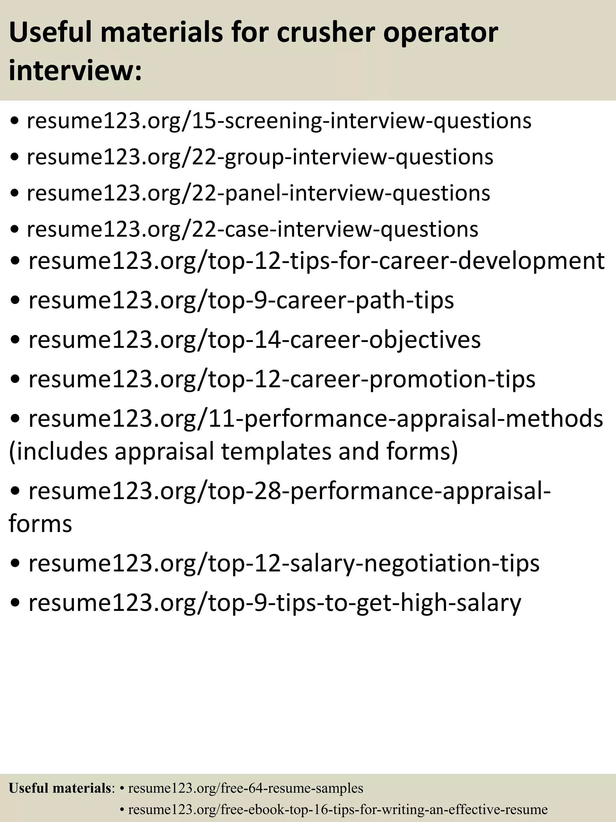 Top 8 crusher operator resume samples | PPTX