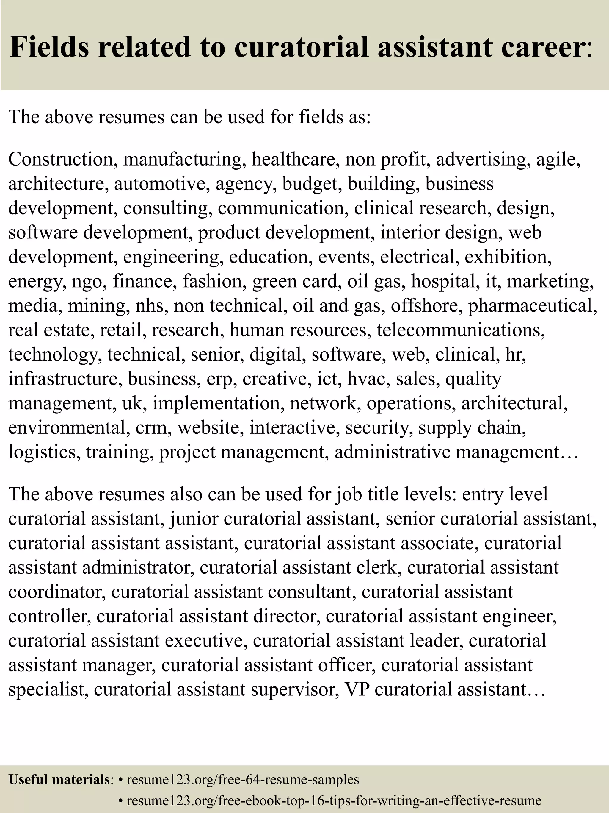Top 8 curatorial assistant resume samples | PPTX