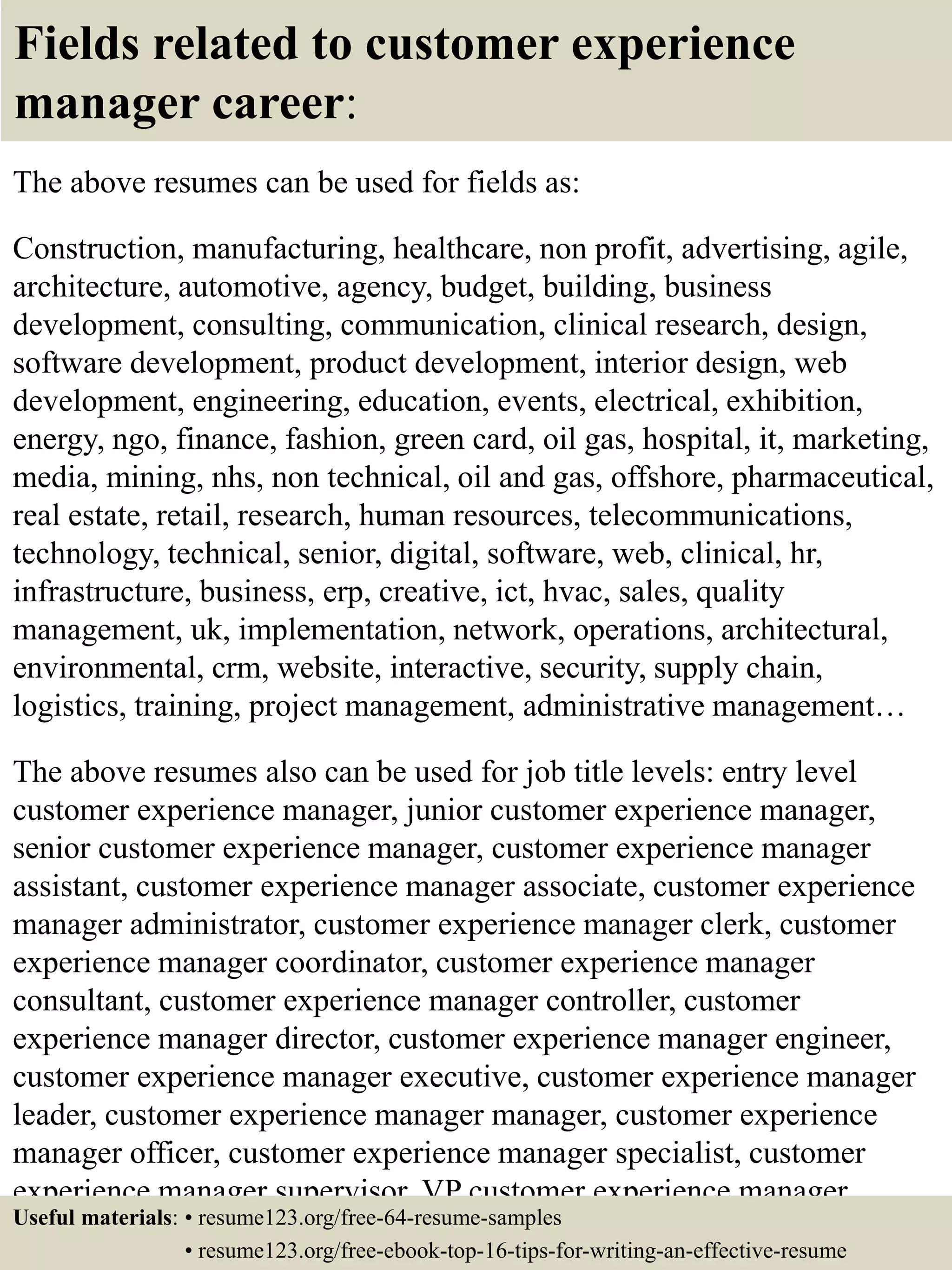 Top 8 customer experience manager resume samples | PPTX