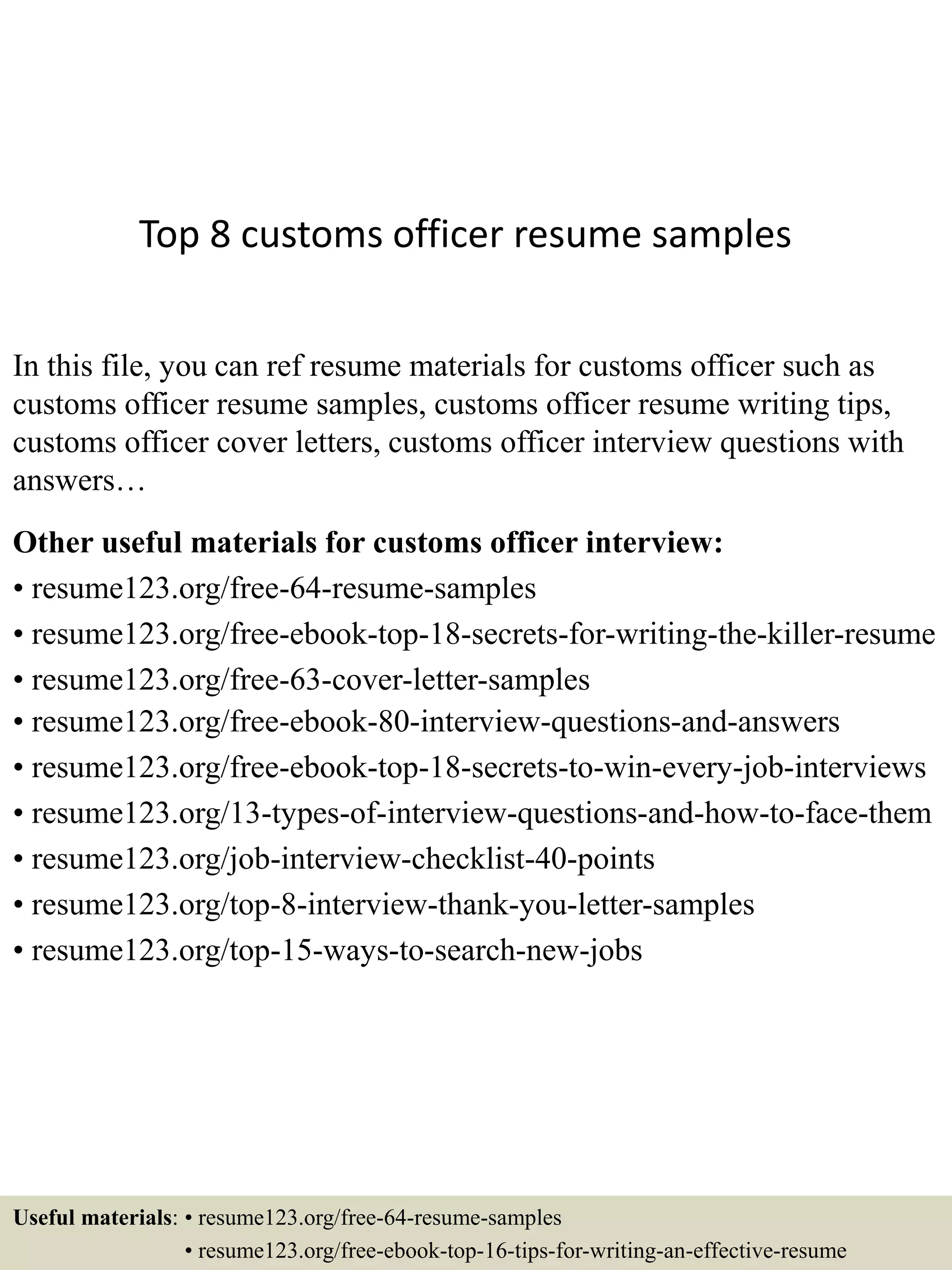 Top 8 customs officer resume samples | PPTX