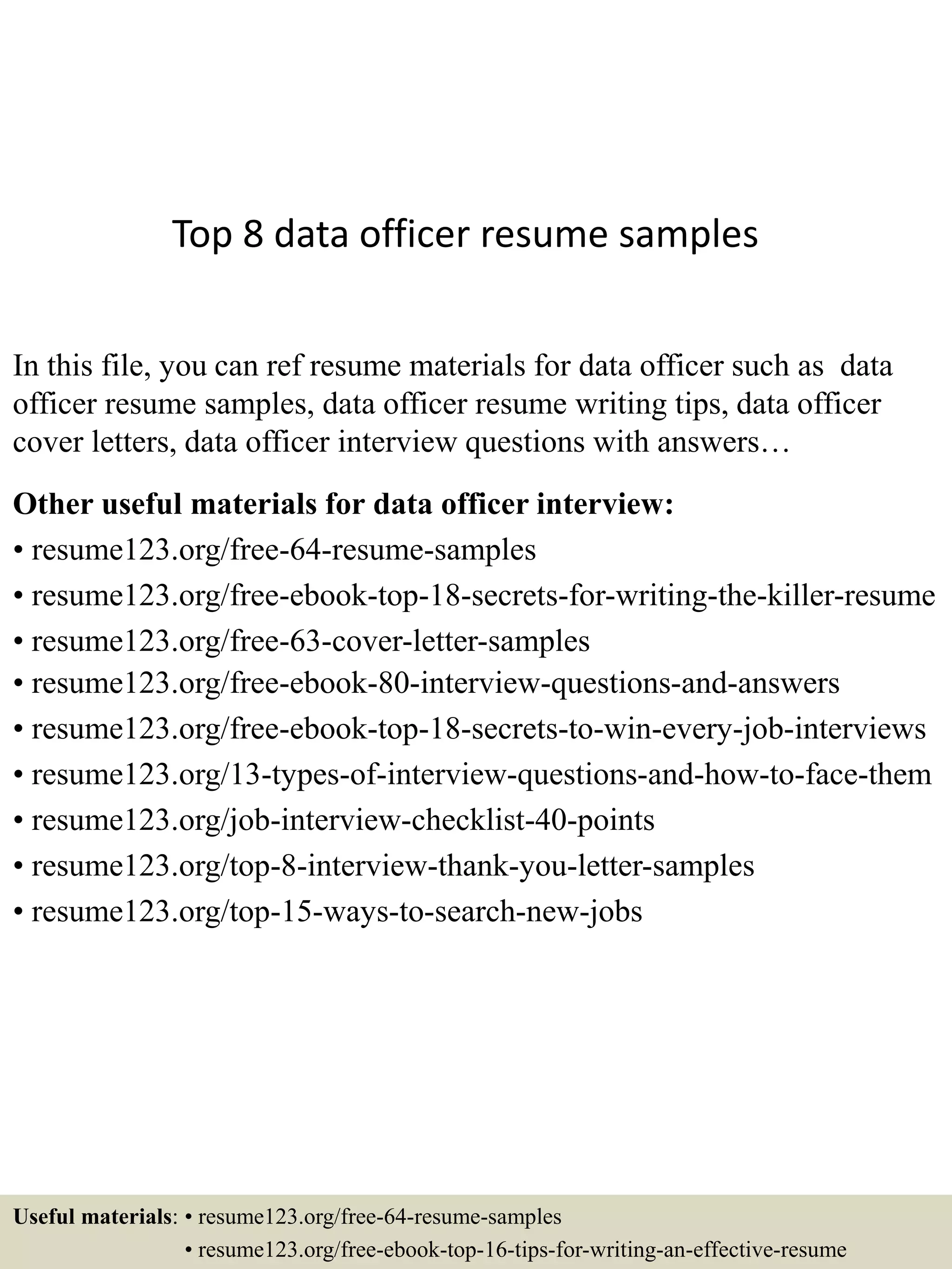Top 8 data officer resume samples | PDF