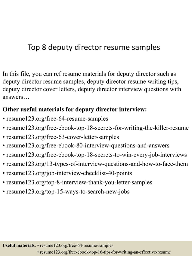 Top 8 deputy director resume samples | PPTX | Resume Writing and Advice ...